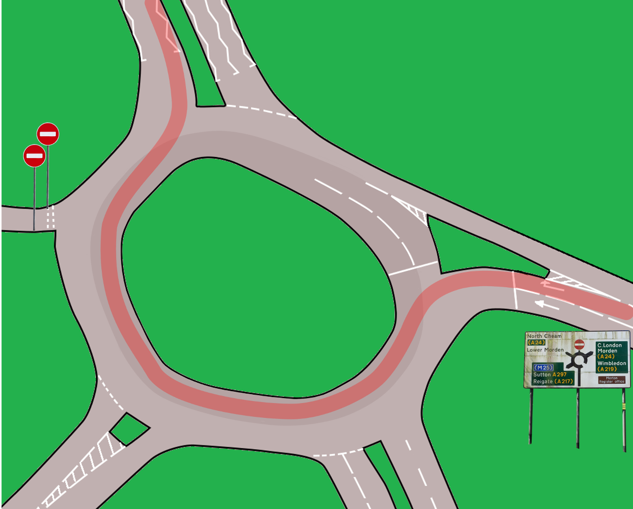 Road Signs Morden Hall Roundabout